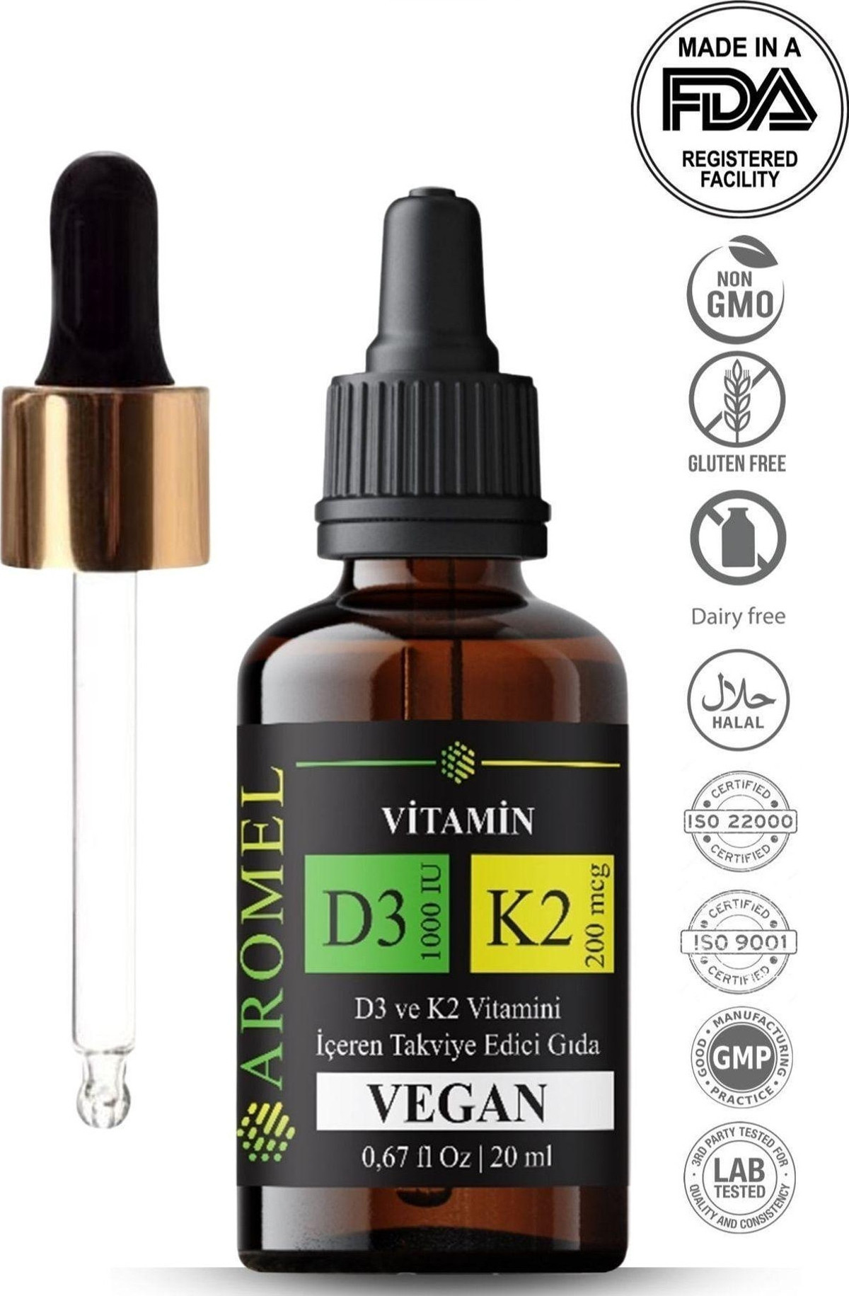 Aromel D3 K2 Vitamini | Damlalıklı Kapak | D3 1000 Iu 200 Mcg K2 Mix ...