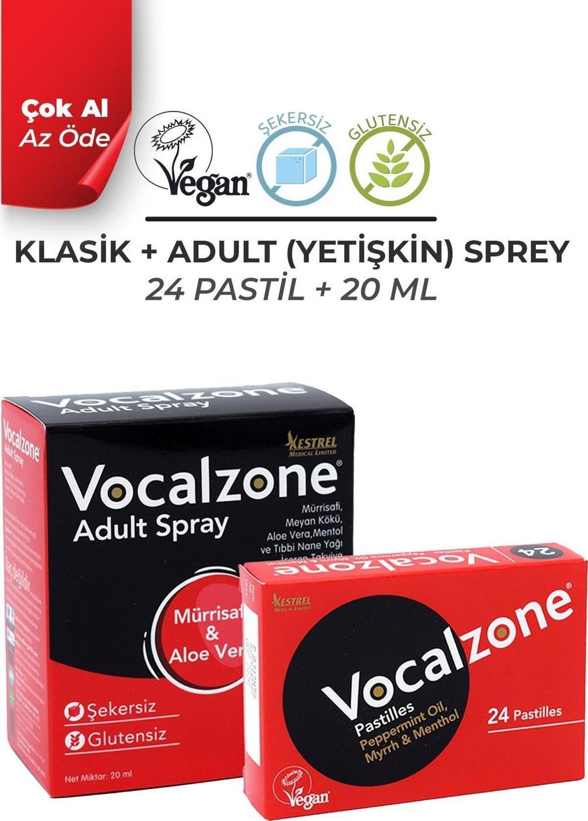Vocalzone Klasik Pastil 24'lü + Vocalzone Adult (Yetişkin) Sprey 20ml - idefix