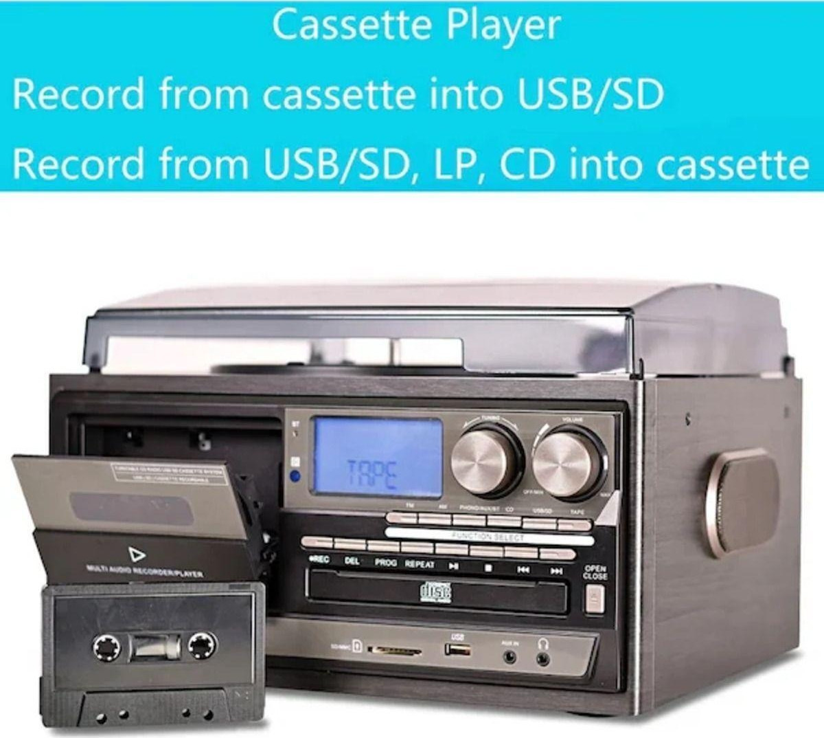 KN-110 Vintage Plak CD Kaset USB Bluetooth TF AUX Özelikli Pikap - idefix