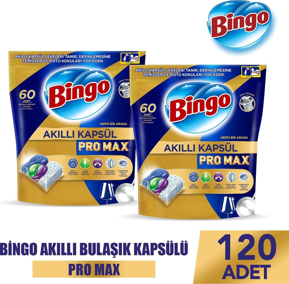 Bingo Akıllı Kapsül Pro Max Bulaşık Makinesi Deterjanı Tableti 120'LI ...