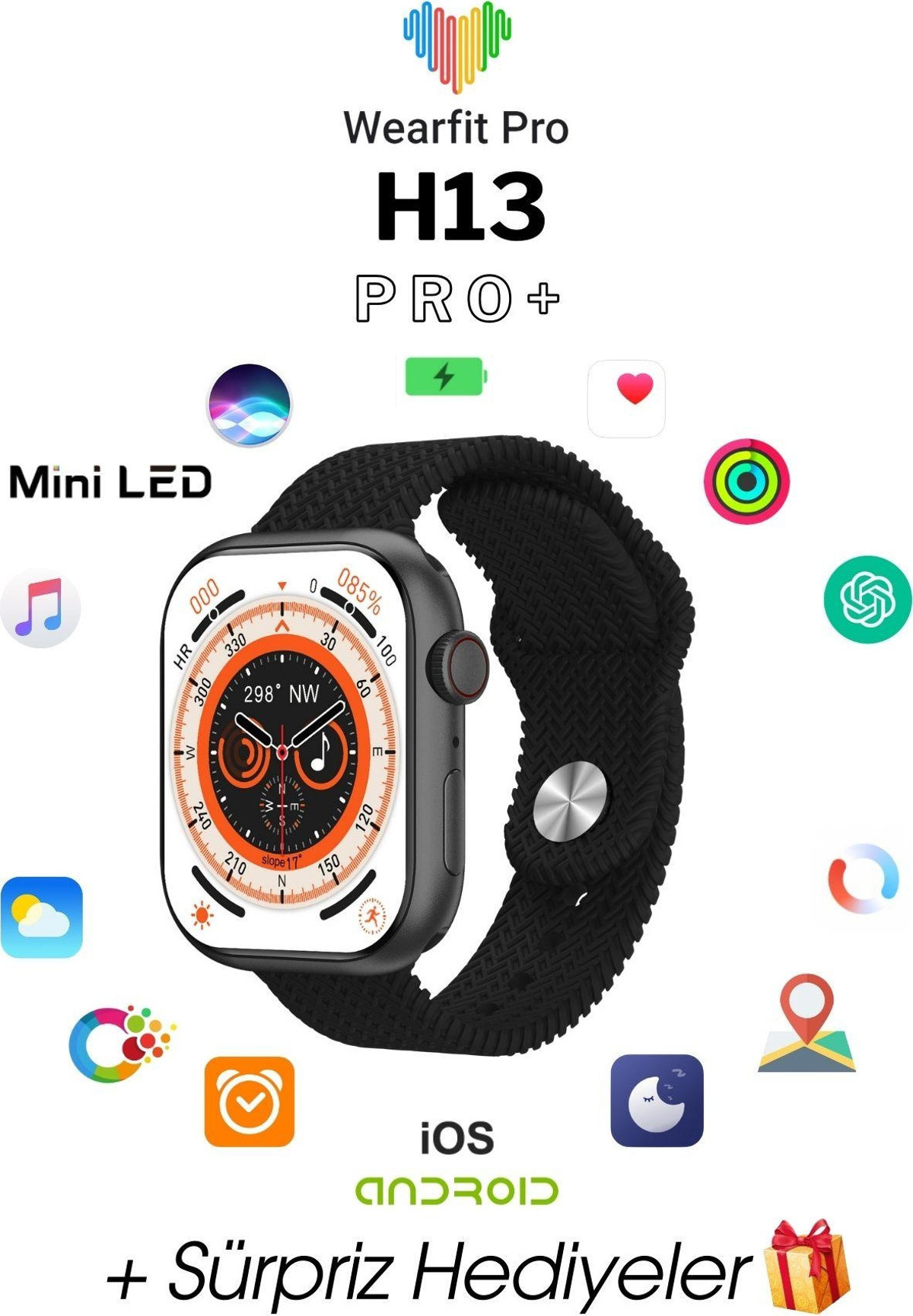Wearfit H13 Pro+ Akıllı Kol Saati Smart Watch Model inç 45 mm Miniled ...