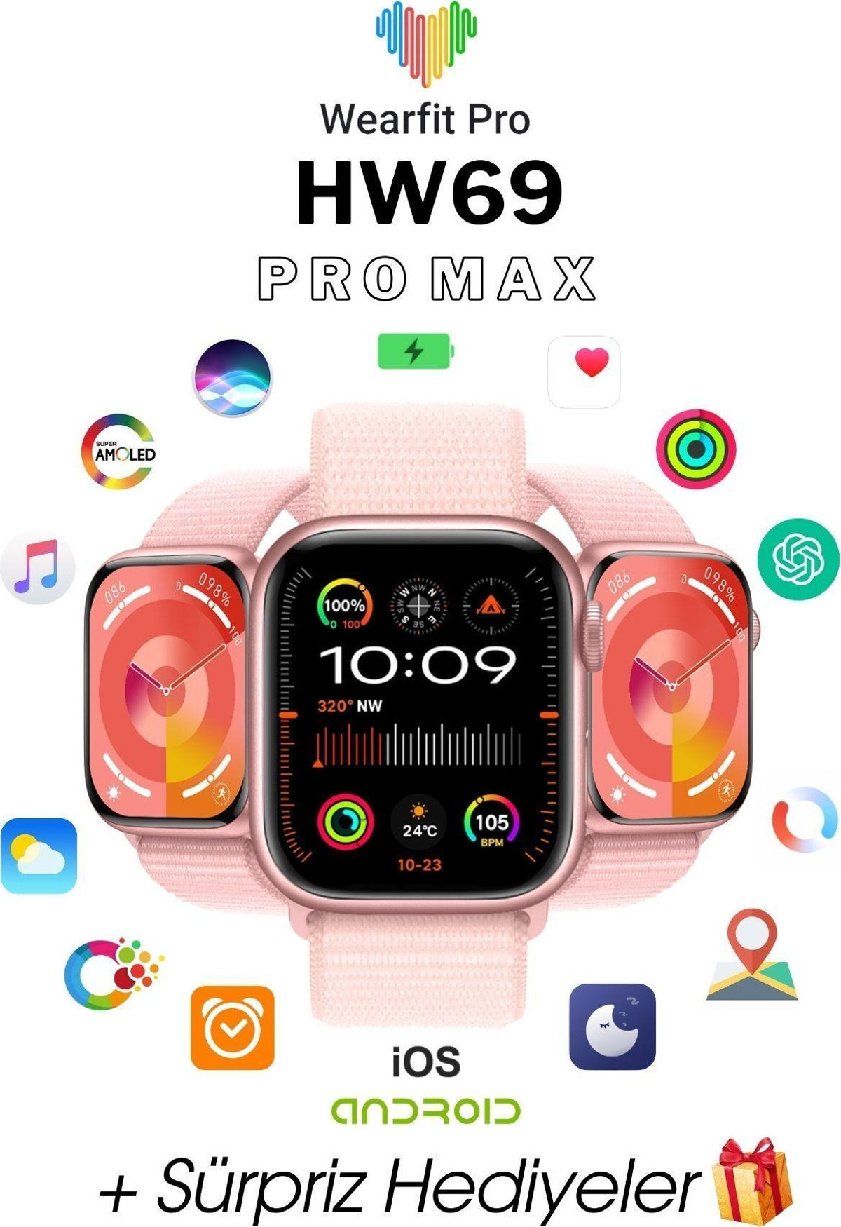 Wearfit Hw69 Pro Max Akıllı Kol Saati Smart Watch Model inç 45 mm ...