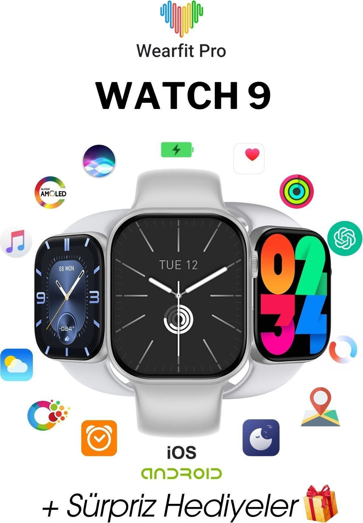 Wearfit Watch 9 Akıllı Kol Saati 45 mm Amoled Ekran Siyah - idefix