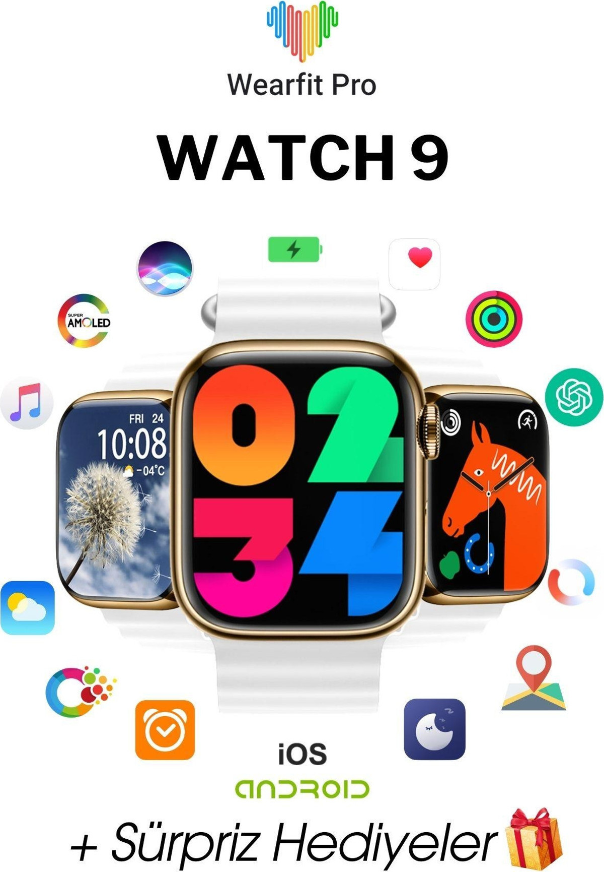 Wearfit Watch 9 Akıllı Kol Saati Smart Watch Model inç 45 mm Amoled ...