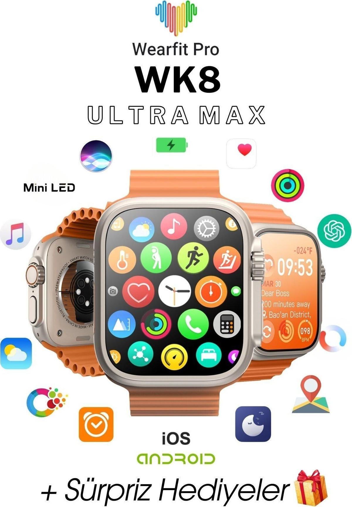 Wearfit Wk8 Ultra Max Akıllı Kol Saati Smart Watch Model inç 49 mm ...