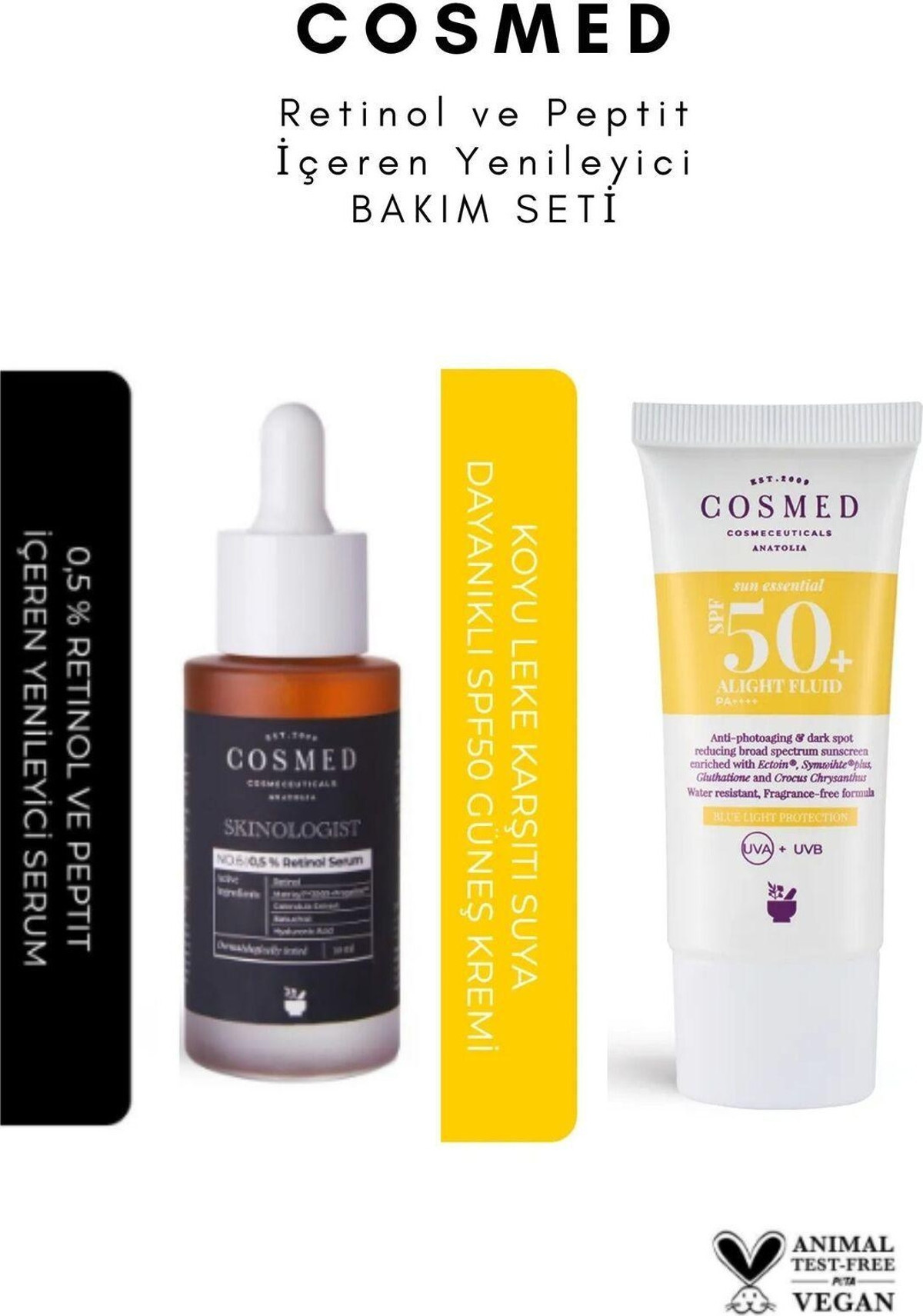 Cosmed Retinol ve Peptit İçeren Yenileyici Bakım Seti | Serum + Güneş ...