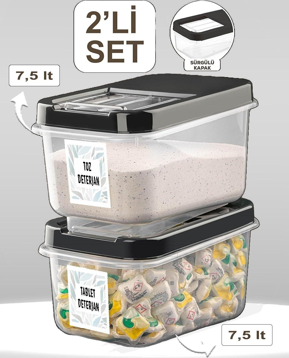 Kayar Kapaklı Deterjan Saklama Kabı Tablet Deterjan Saklama Kutusu ...