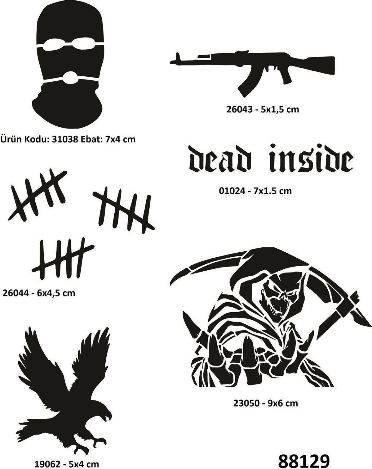 Airbrush Tattoo Hırçın Semboller 6 Adet Geçici Dövme Kalıbı Spreysiz ...