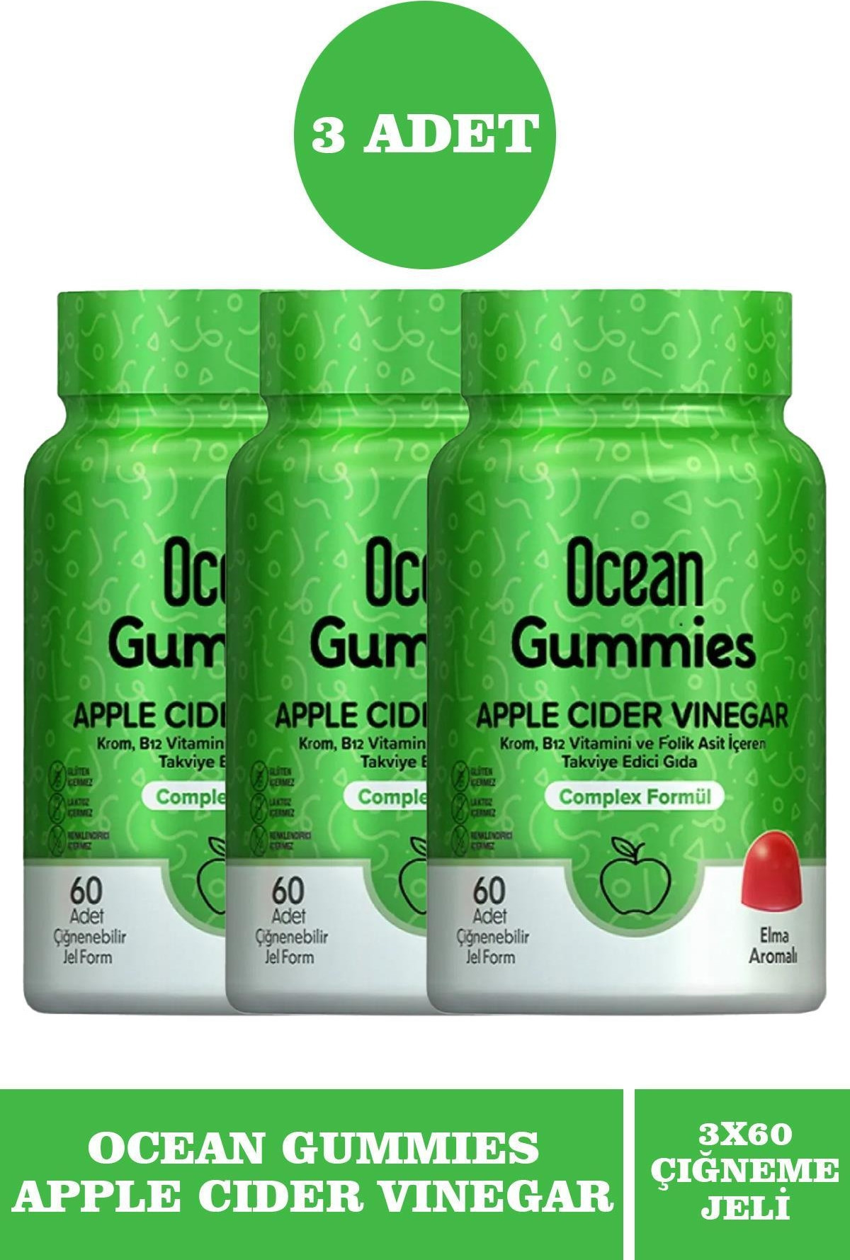 Ocean Gummies Apple Cider Vinegar 60 Çiğneme Form 3 Adet - idefix