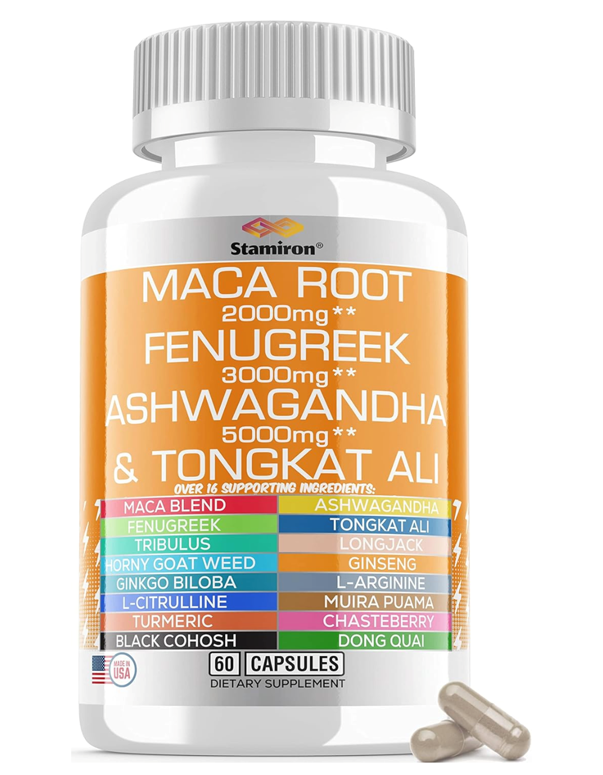 Swanson Stamiron Maca Root 2000Mg Fenugreek 3000Mg Ashwagandha 5000Mg ...