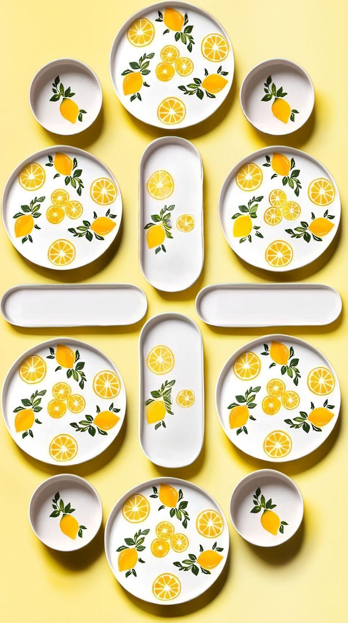 Vienev Limon Bahçesi 14 Parça 6 Kişilik Stackable Kahvaltı Takımı ...