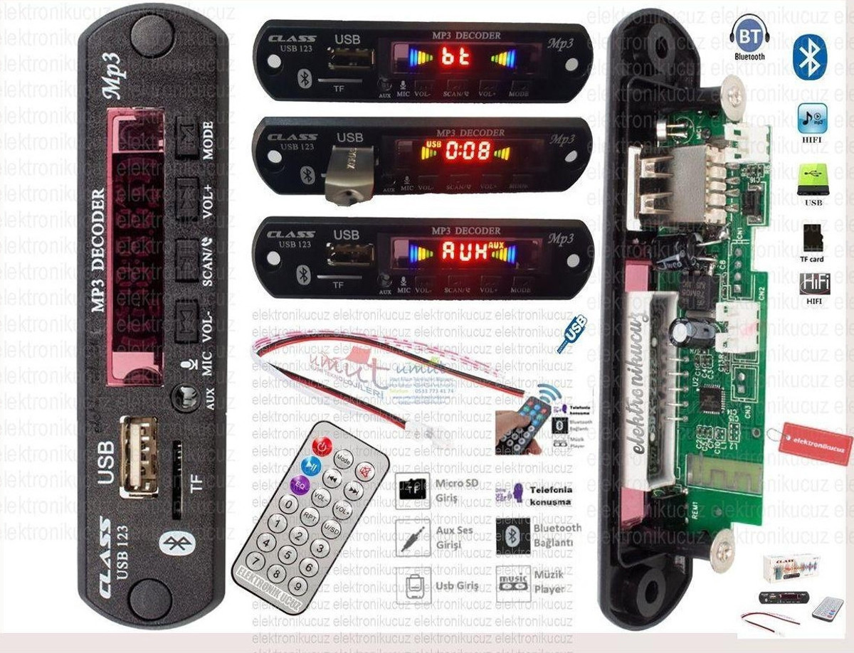 Usb-123 Araç Aux Bluetooth Çevirici Kit 12v Mikrofon Ve Konuşma ...