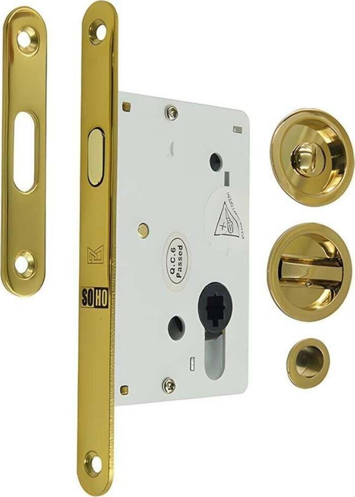 SOHO Sl-01 Serisi Kayar Kapı Kilidi Seti Sarı Banyo Tipi (Wc) - idefix