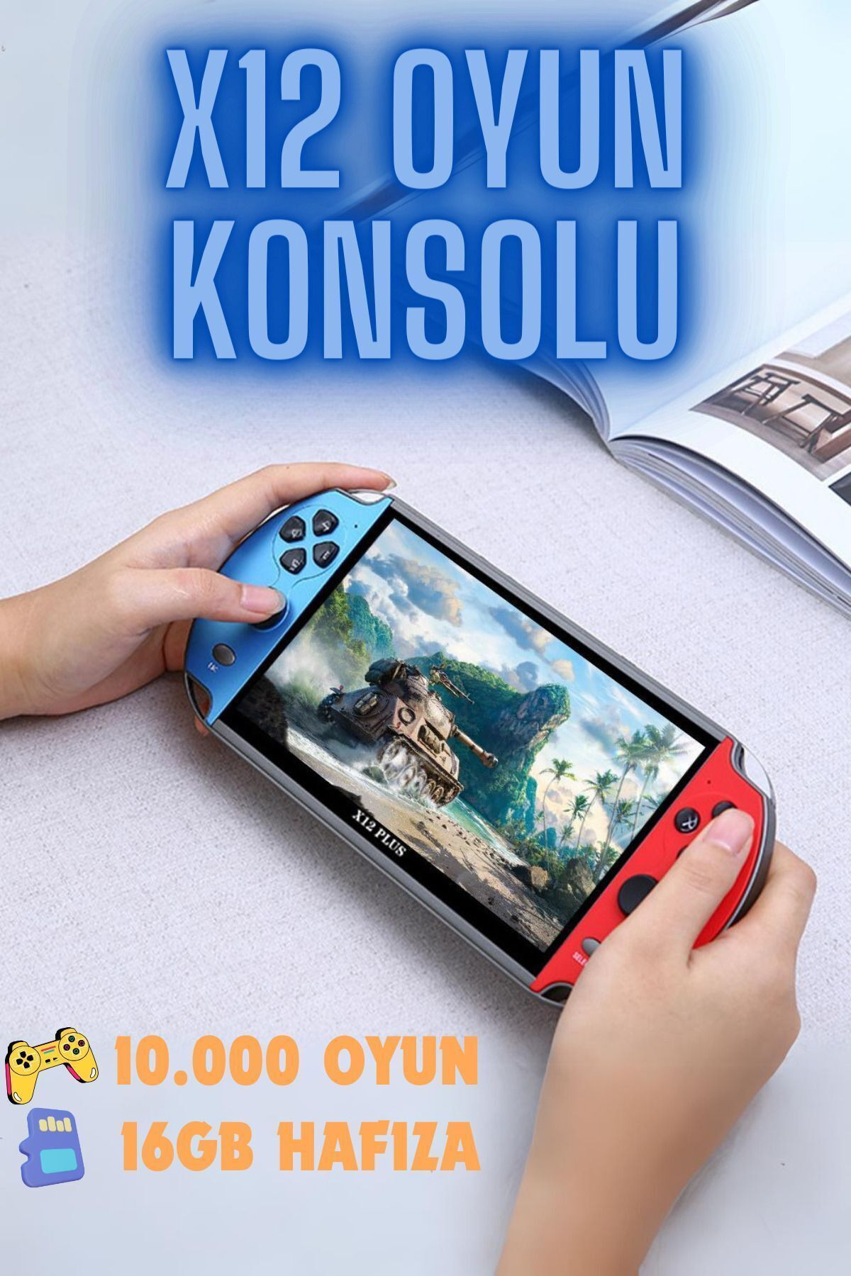 X12 Plus Oyun Konsolu 7.1 inç HD ekran taşınabilir Retro Video oyun ...