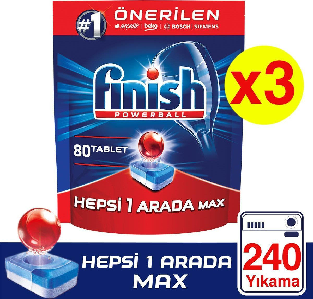 Finish Hepsi Bir Arada 240 Tablet Bulaşık Makinesi Deterjanı (80x3 ...