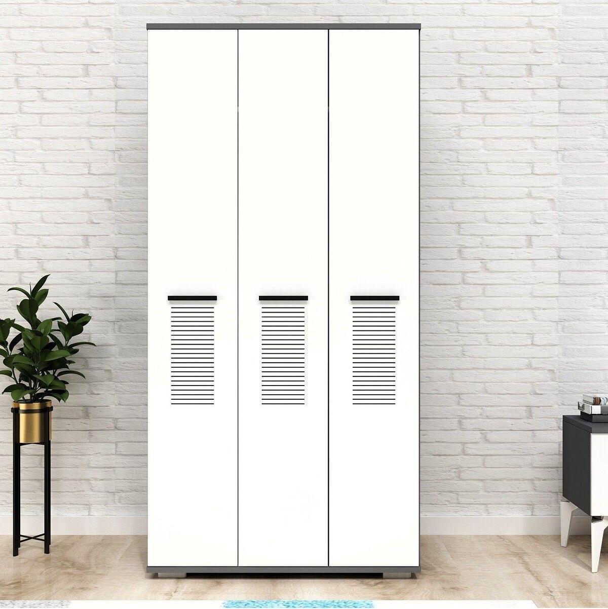 Zerka Concept Berceste 3 Kapaklı Gardırop Dolap Antrasitbeyaz - idefix