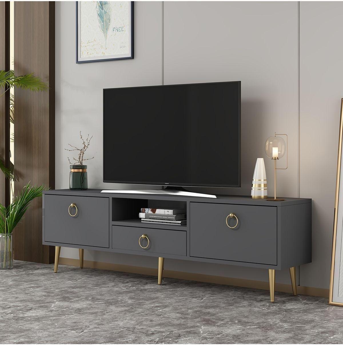 Zerka Concept Girit 2 Kapaklı Raflı Ve Çekmeceli Tv Sehpası Tv Ünitesi ...