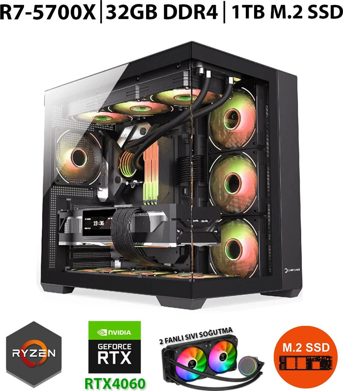 Gamepage Power X7 Ryzen 7 5700X 32Gb Ram 1Tb M.2 Nvme 8Gb Rtx4060 Sıvı Soğutmalı Oyuncu ...