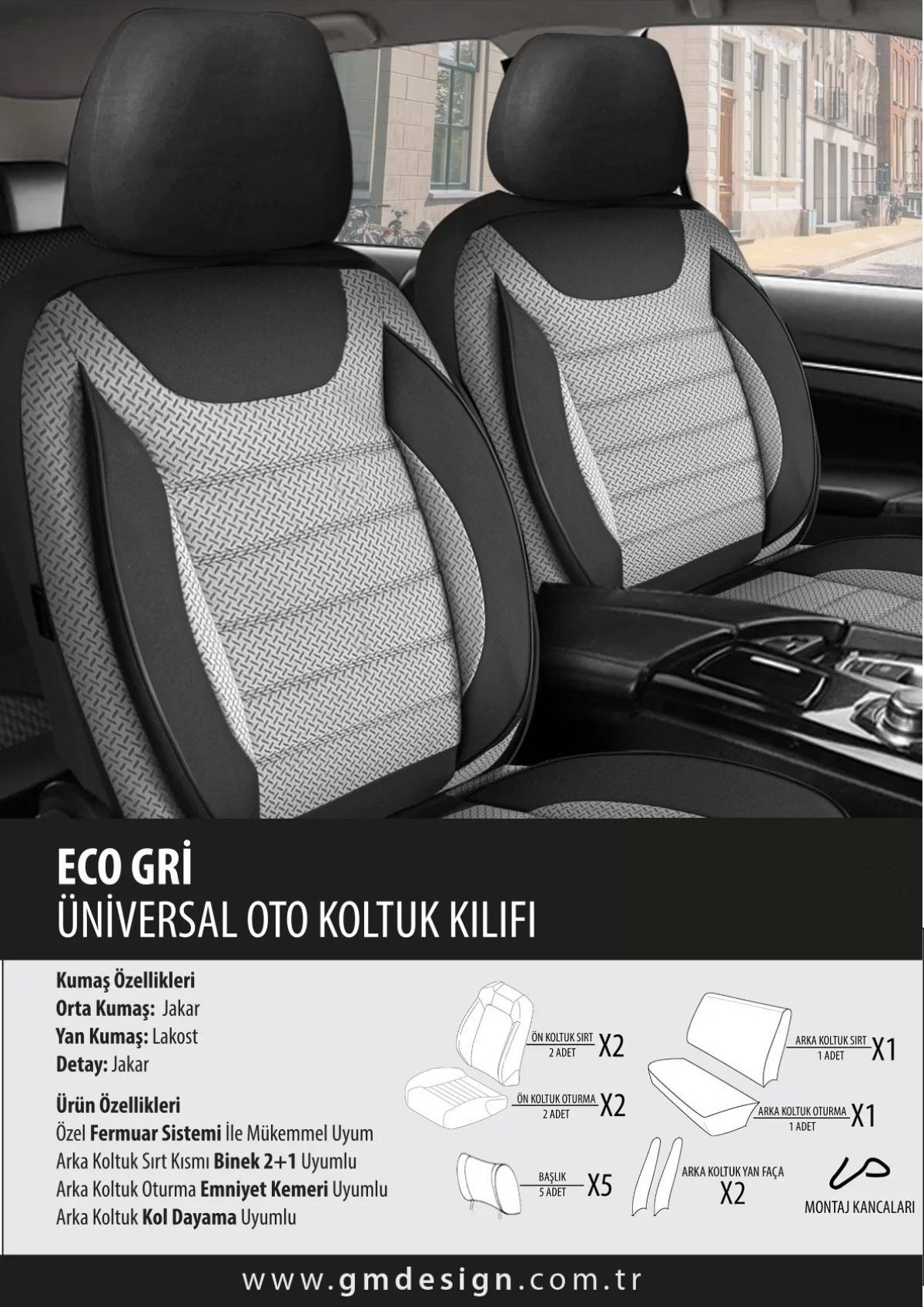 Peugeot 206 + Koltuk Kılıfı Eco Gri - idefix