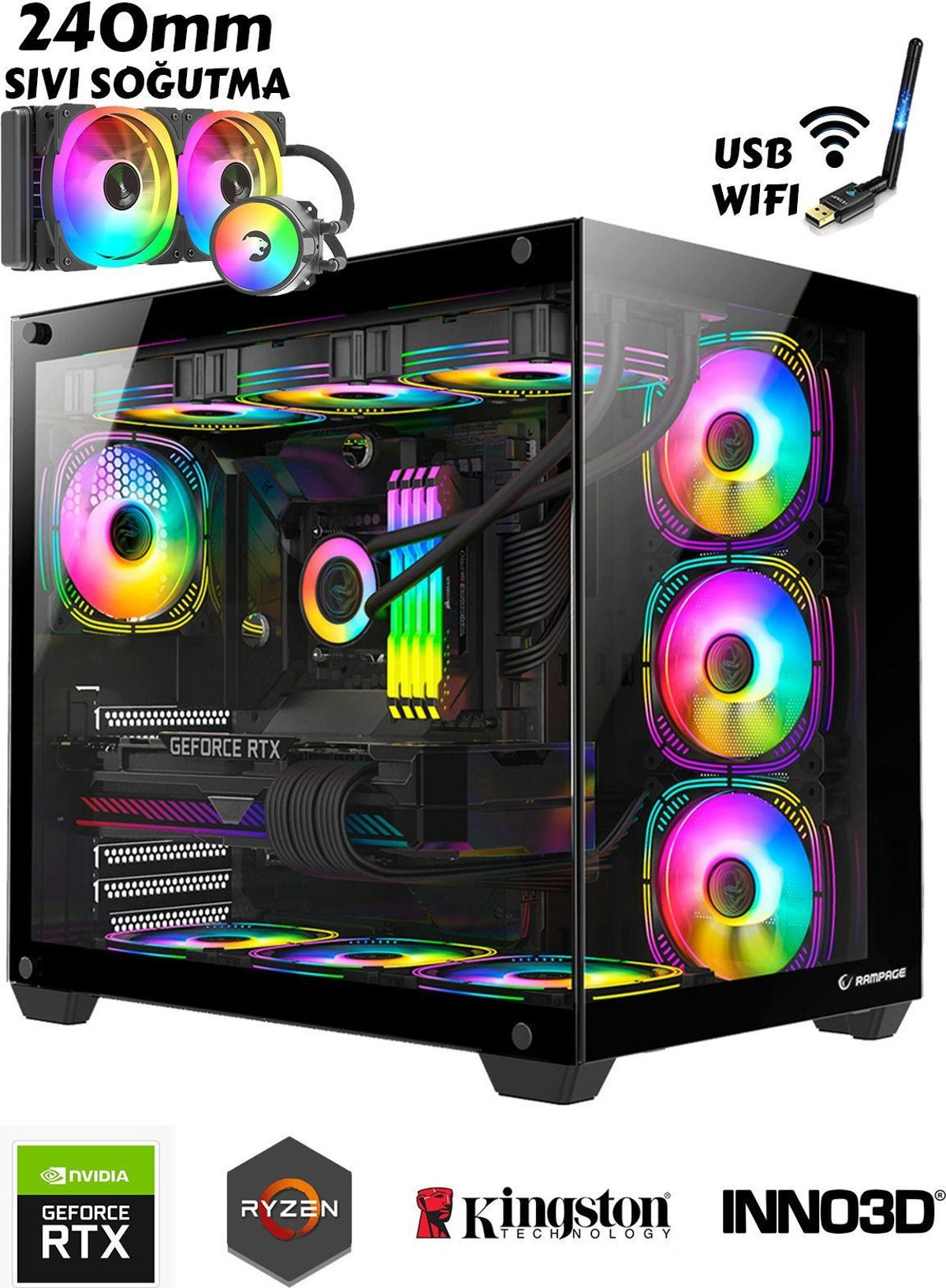 Zeiron Corvus X7 Ryzen 5 5600 32Gb Ram 512Gb Nvme M.2 Ssd Rtx3050 8Gb Sıvı Soğutmalı Oyuncu ...