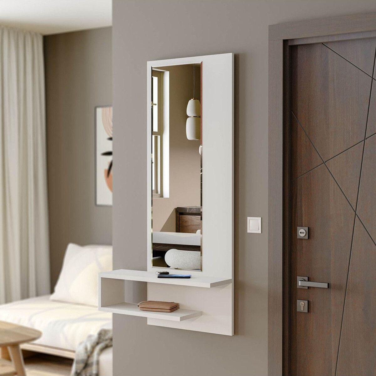 Mezza 6000 Lıne Duvar Aynası Dresuar Sol Beyaz - idefix