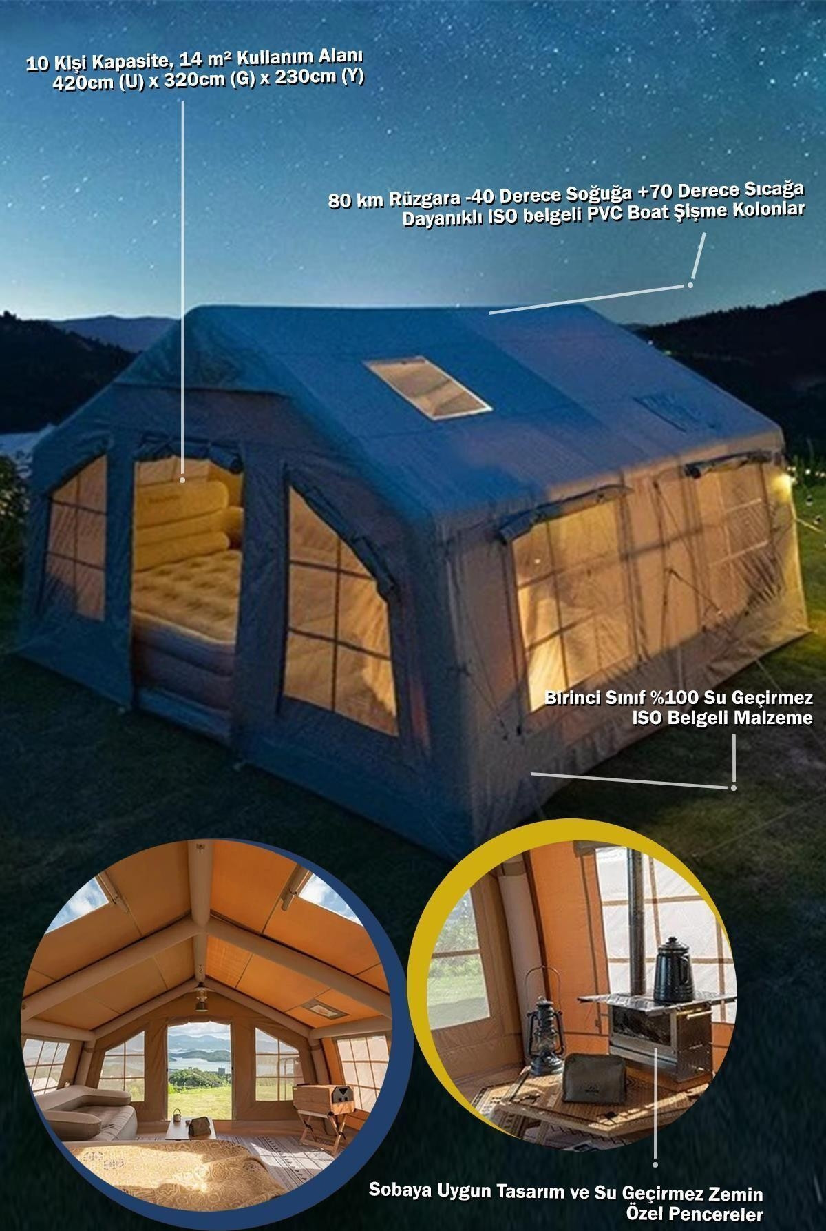 Hsport Mega Kalite 4 Mevsim -40 Derece Büyük Boy Ev Tipi Çadır Su ...