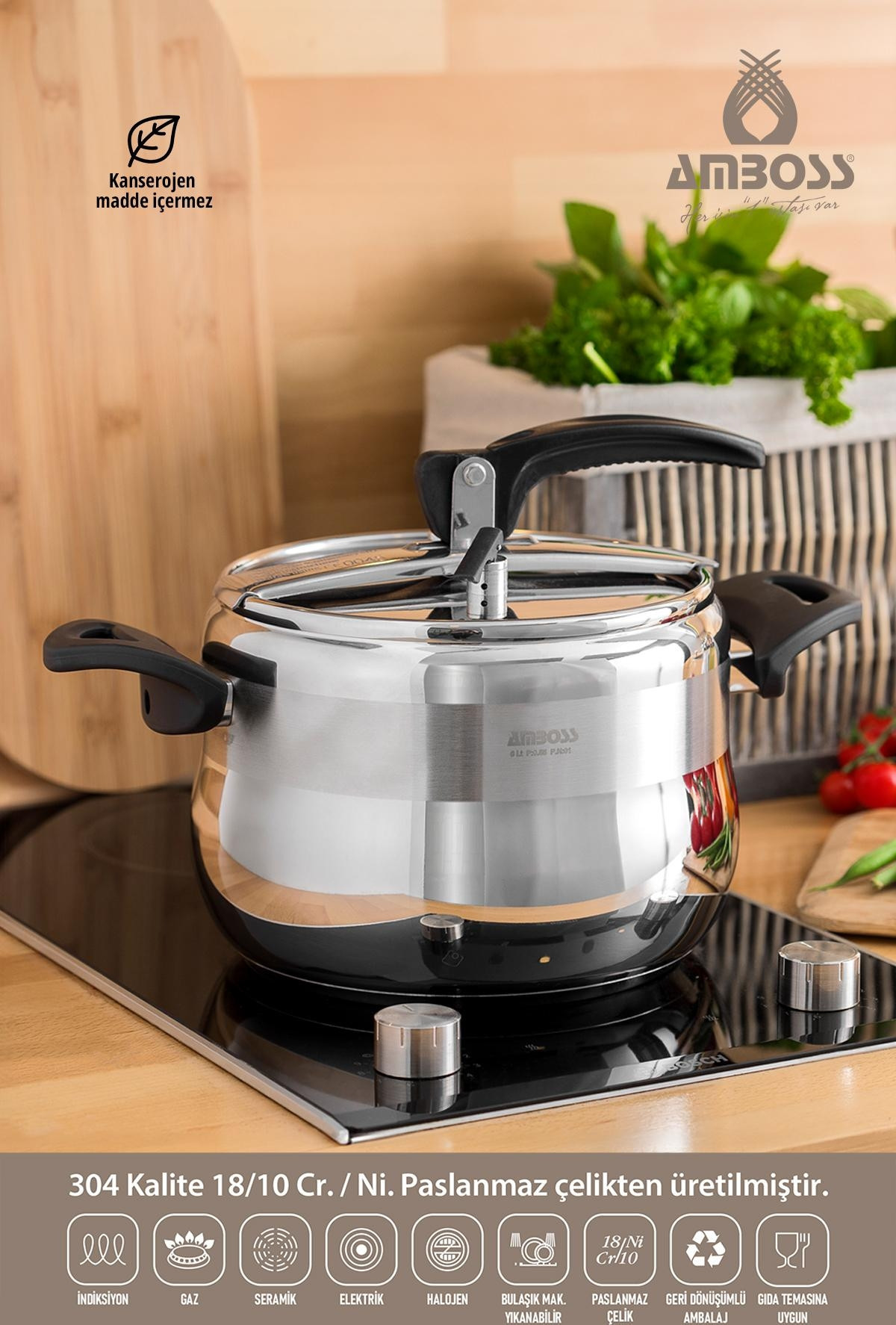 Amboss Amber Klasik Paslanmaz Çelik Düdüklü Tencere - Siyah Kulp - 4lt ...