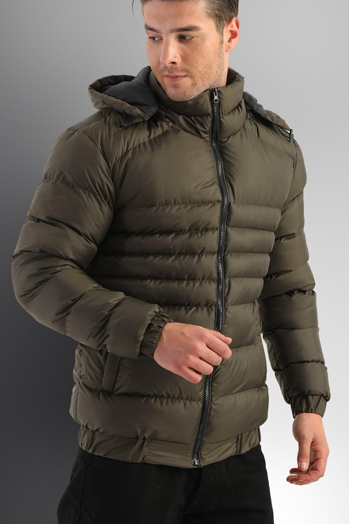 Erkek Haki Çıkarılabilir Kapüşonlu Su Ve Rüzgar Geçirmez Şişme Kışlık ...