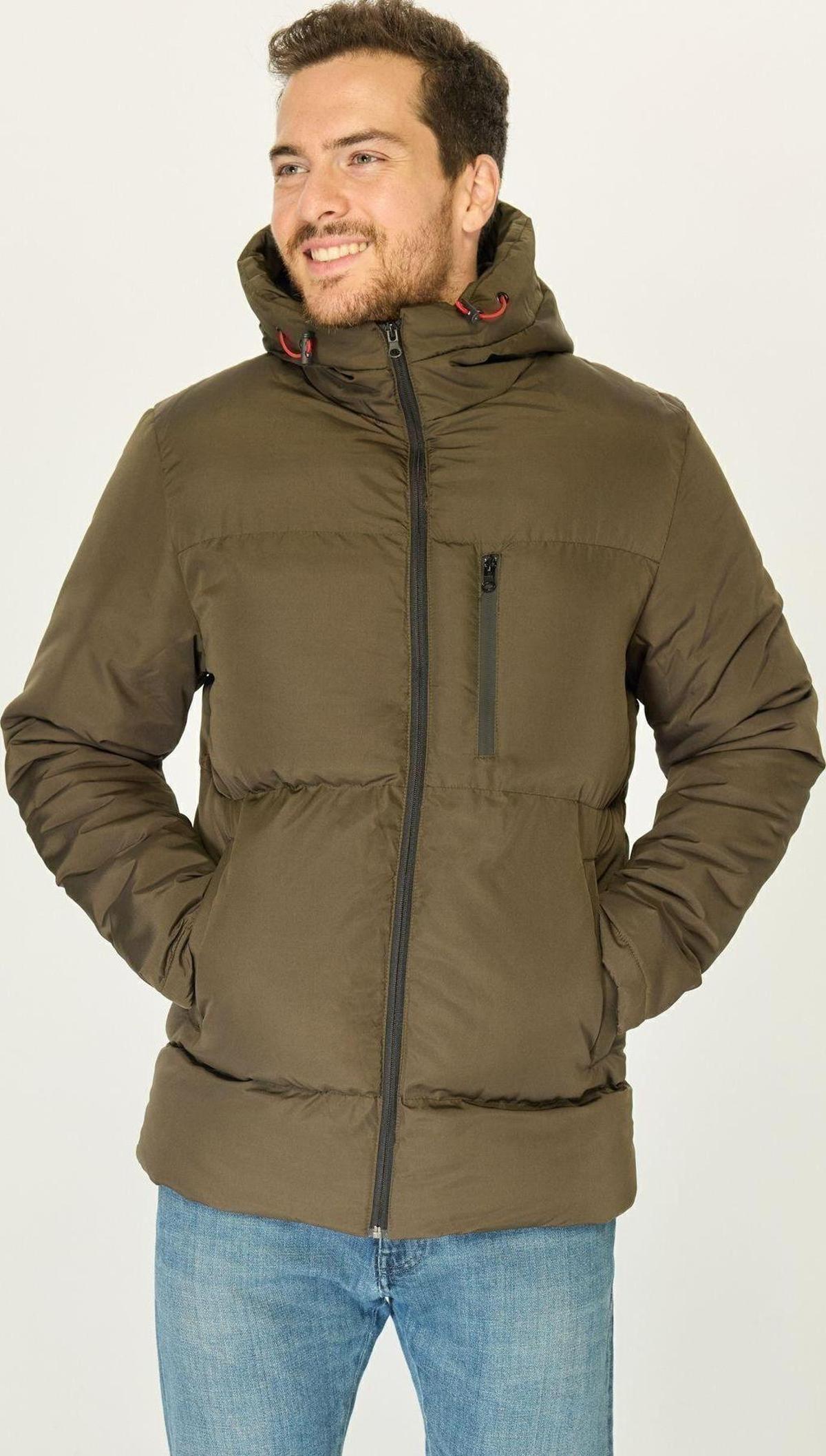 Erkek Haki Kalın Astarlı Kapüşonlu Şişme Spor Kışlık Mont - idefix