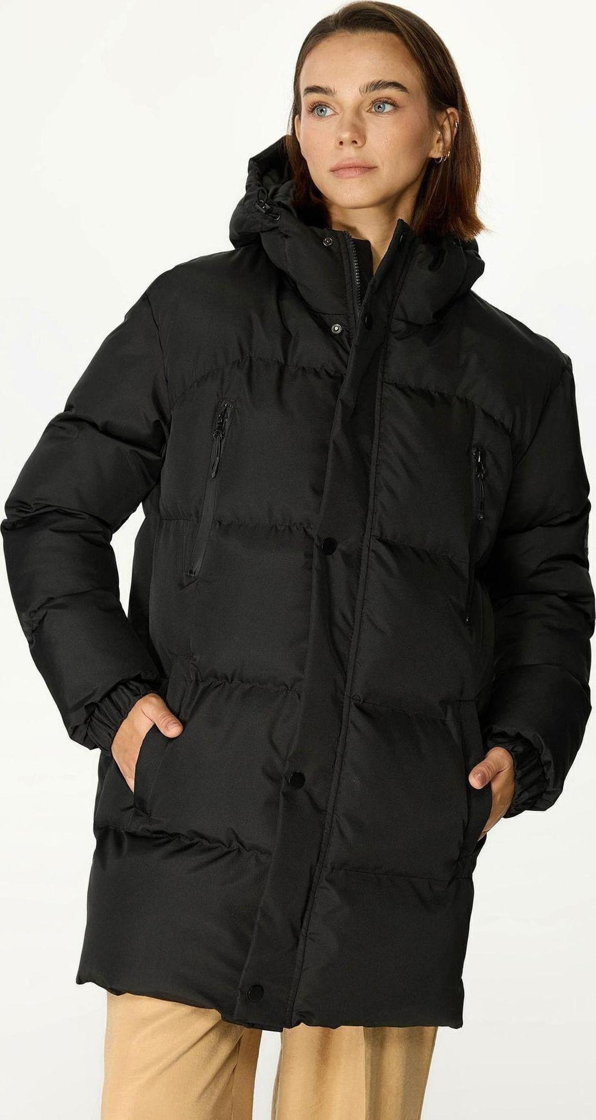 Kadın Kapüşonlu Rüzgar Geçirmez Siyah Şişme Uzun Kışlık Mont Parka ...