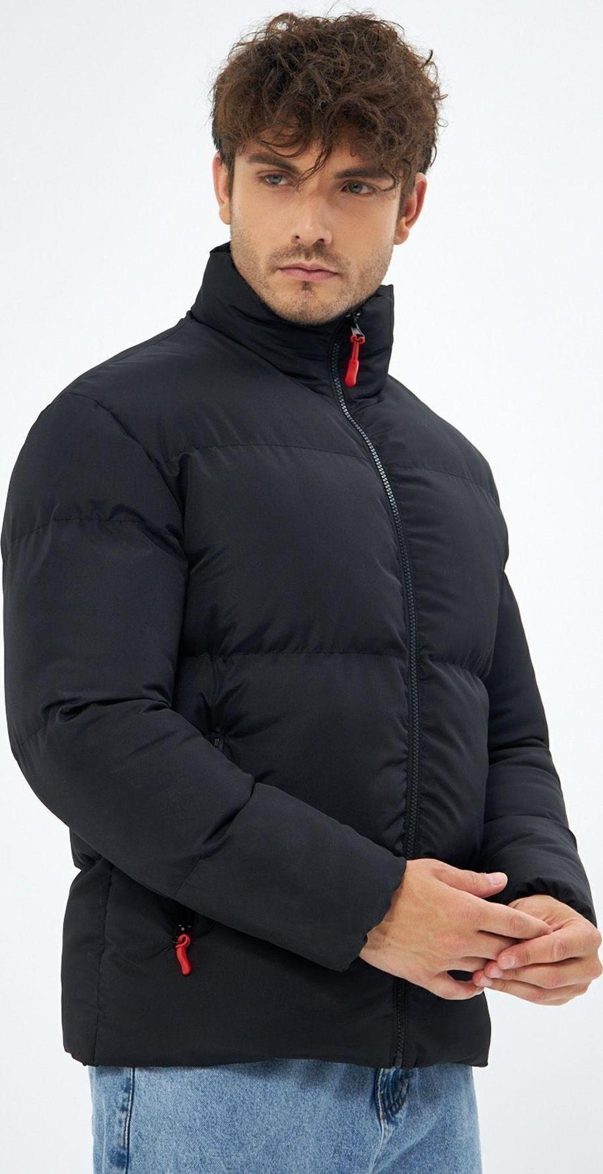 Erkek Siyah Astarlı Rüzgar Geçirmez Şişme Kışlık Mont - idefix