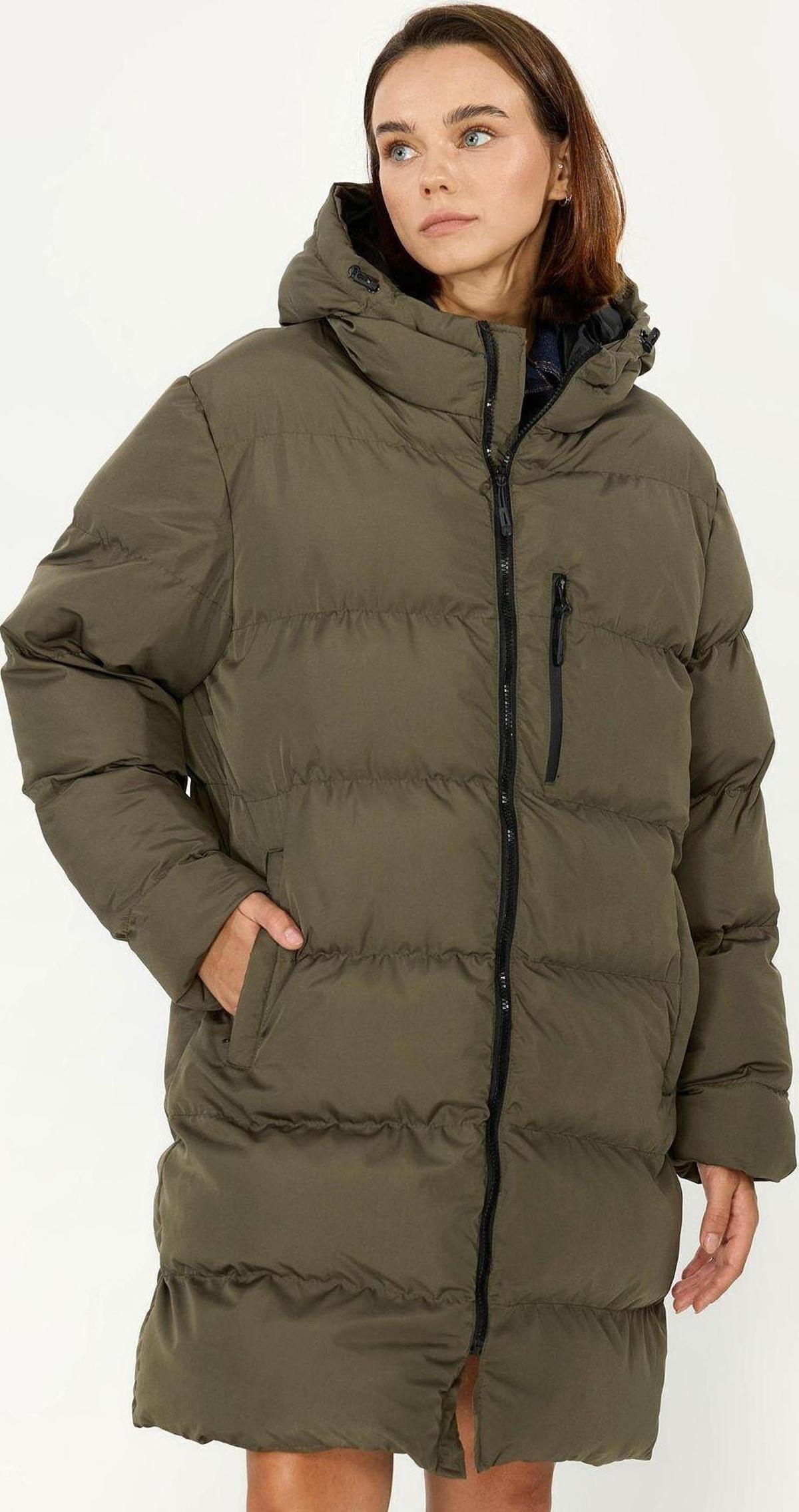 Kadın Kapüşonlu Rüzgar Geçirmez Haki Şişme Uzun Kışlık Mont Parka Kaban ...