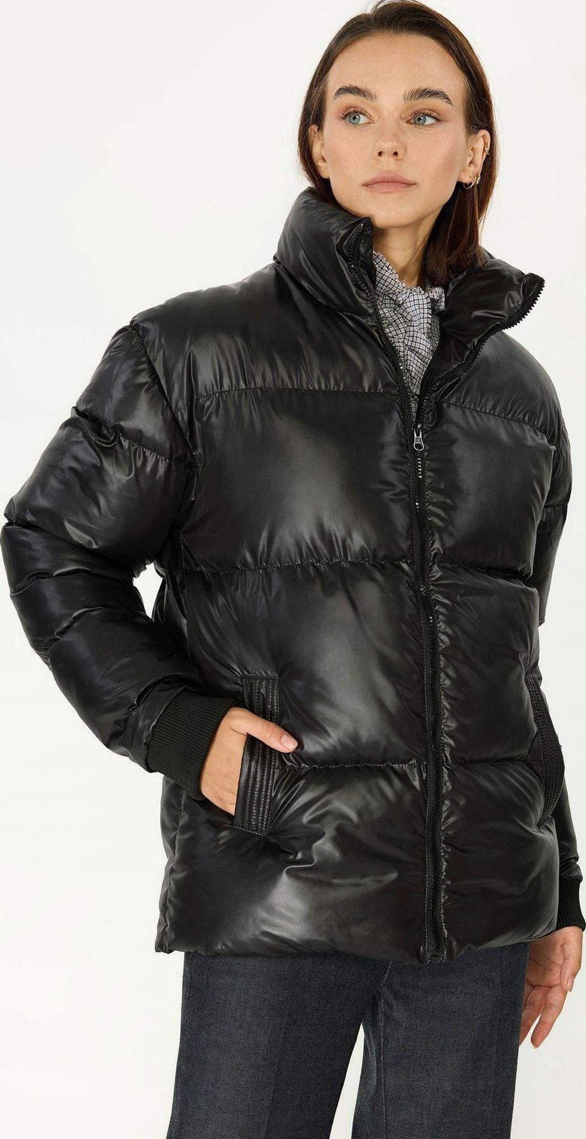 Kadın Siyah Rüzgar Geçirmez Şişme Kışlık Mont Parka Kaban - idefix