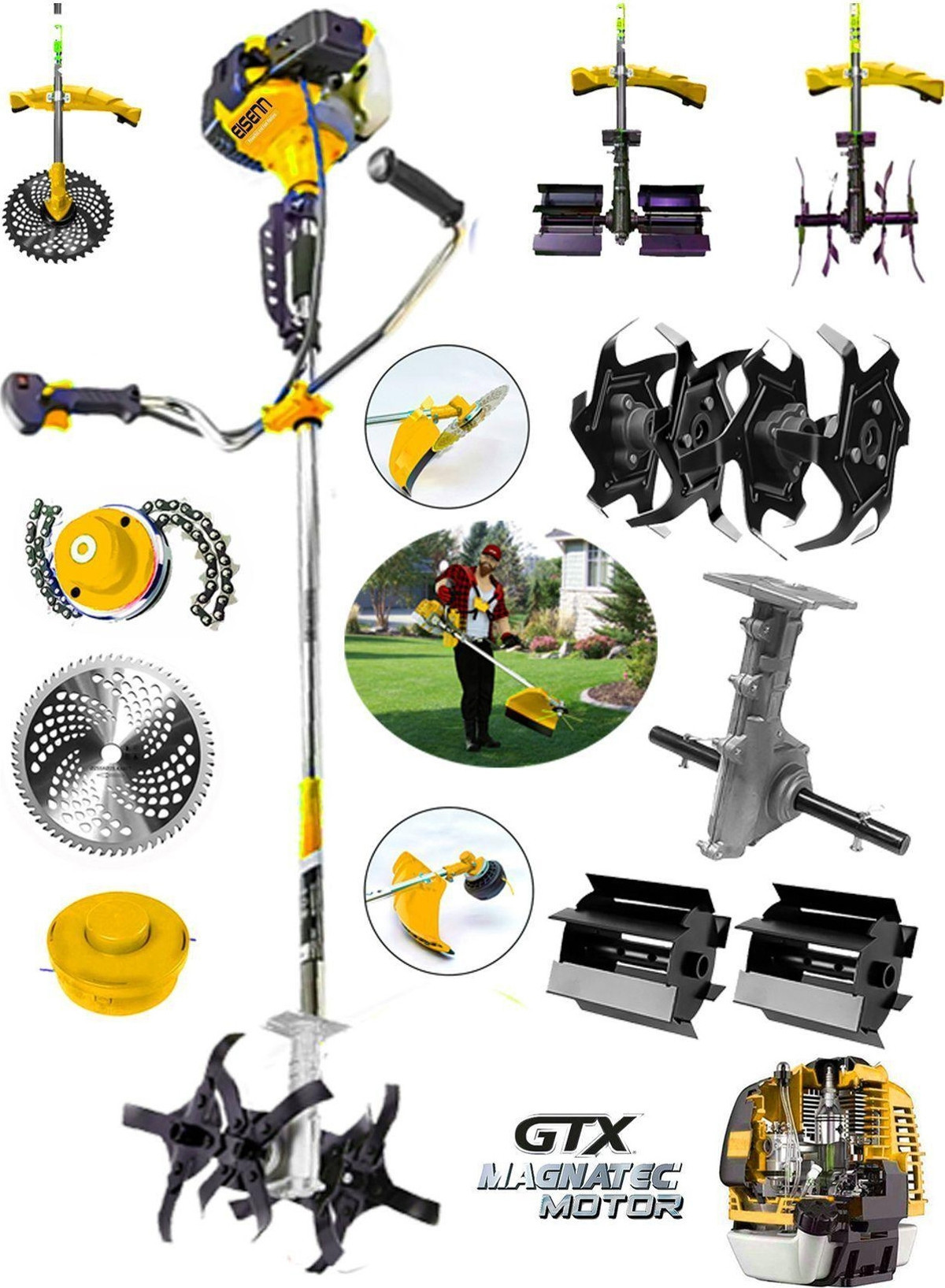 Eisenn Alman Gtec Motor 20 Hp Yan Tipi Ot Çim Çalı Biçme Tırpanı Toprak ...