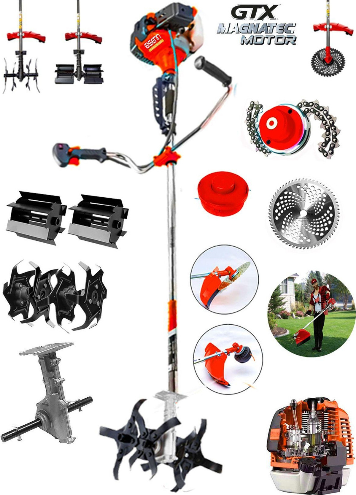 Eisenn Alman Magnatec S 20 Hp Yan Tipi Ot Çim Çalı Biçme Tırpanı Toprak ...