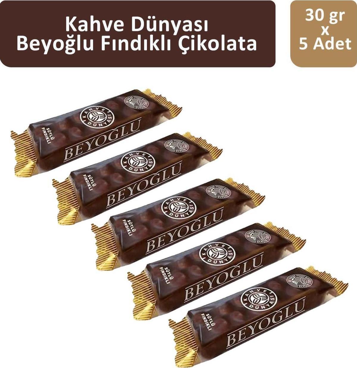 Kahve Dünyası Beyoğlu Sütlü Fındıklı Çikolata 30 gr x 5 Adet - idefix