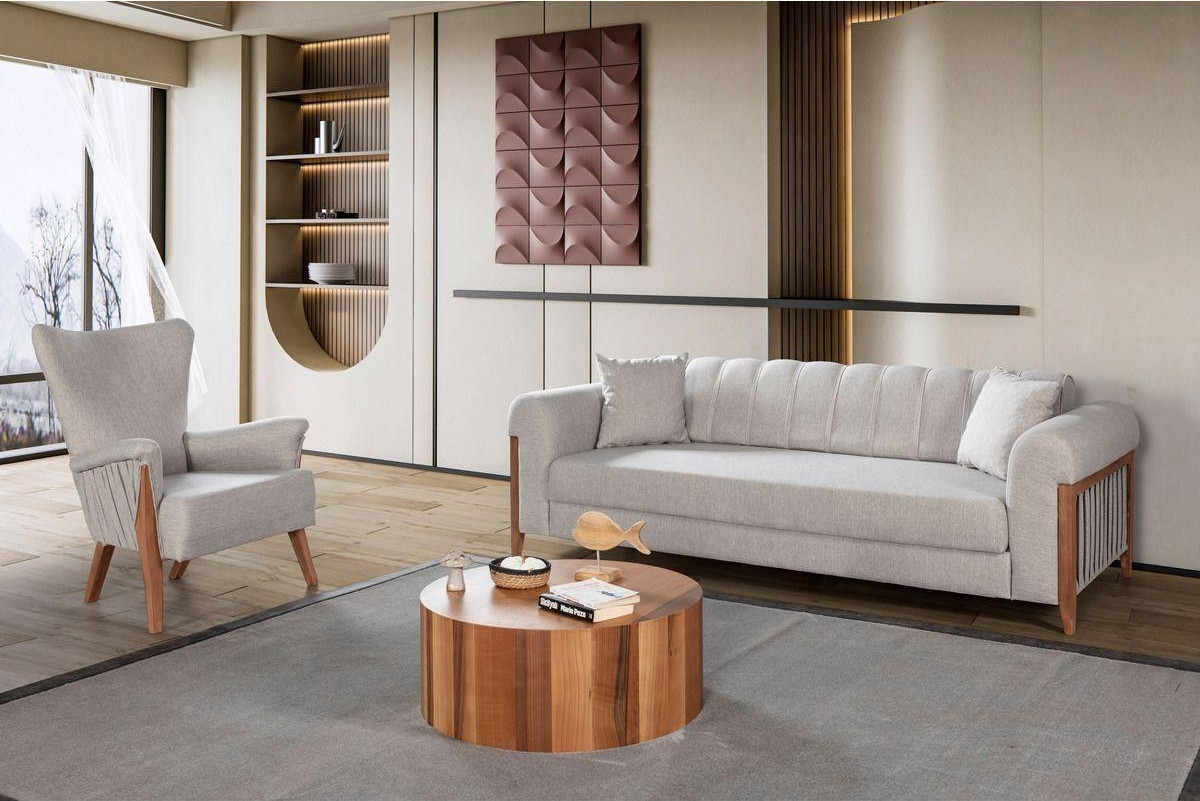 Perla Sofa Kitkat Ahşap Yataklı Sandıklı Koltuk Takımı Krem