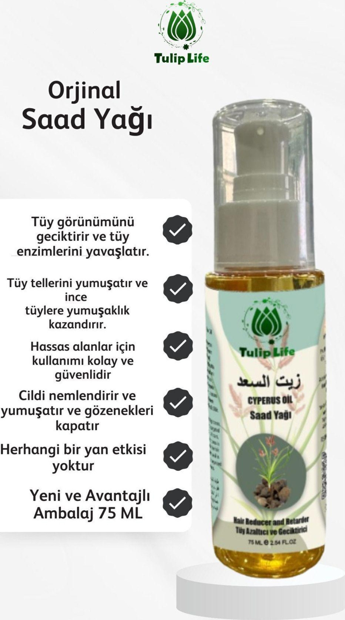 Tulip Life Tüy Azaltıcı Ve Tüy Önleme Saad Yağı Cyperus Oil Soğuk Sıkım ...