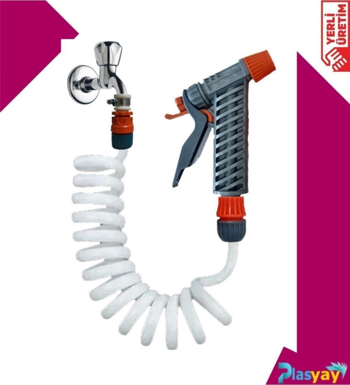 Plasyay Spiral Tetikli Yıkama Hortum Seti 3 Metre Beyaz - idefix