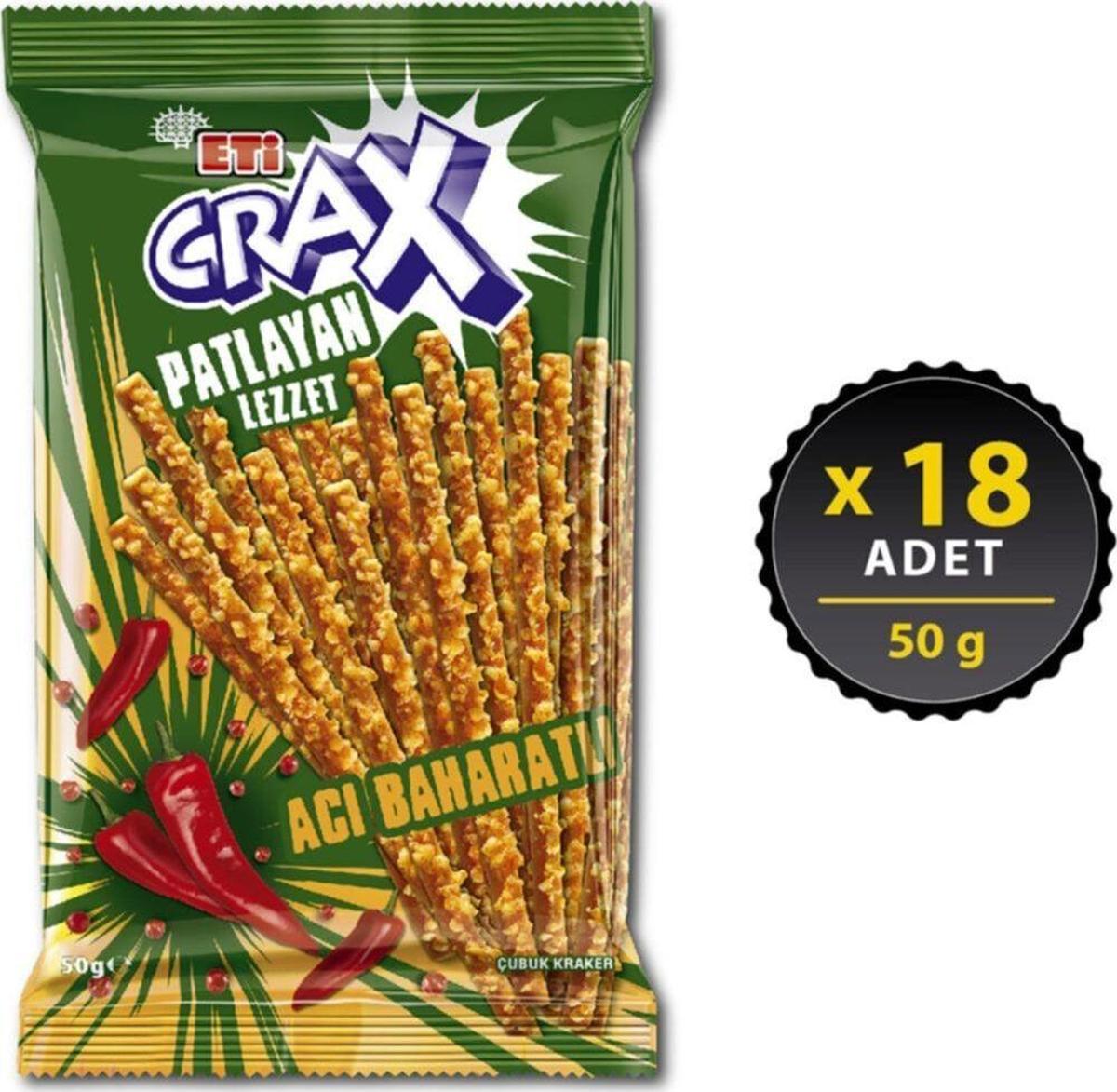 Eti Crax Patlayan Lezzet Acı Baharatlı Çubuk Kraker 50 G X 18 Adet - idefix