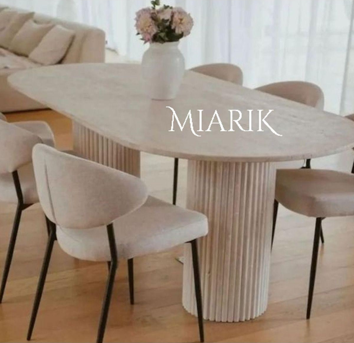 Miarik Design Damaris 2 Sütunlu Ayaklı Traverten Mermer Yemek Masası ...