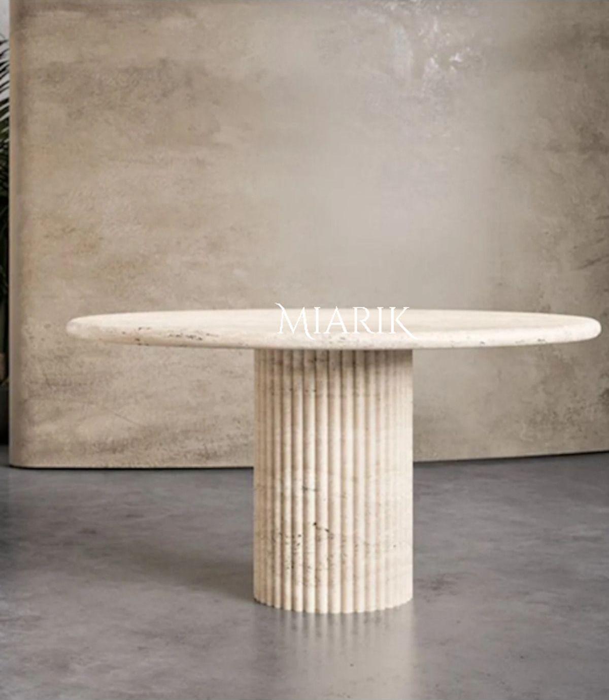 Miarik Design Yuvarlak Diana Sütun Ayak Traverten Mermer Yemek Masası ...