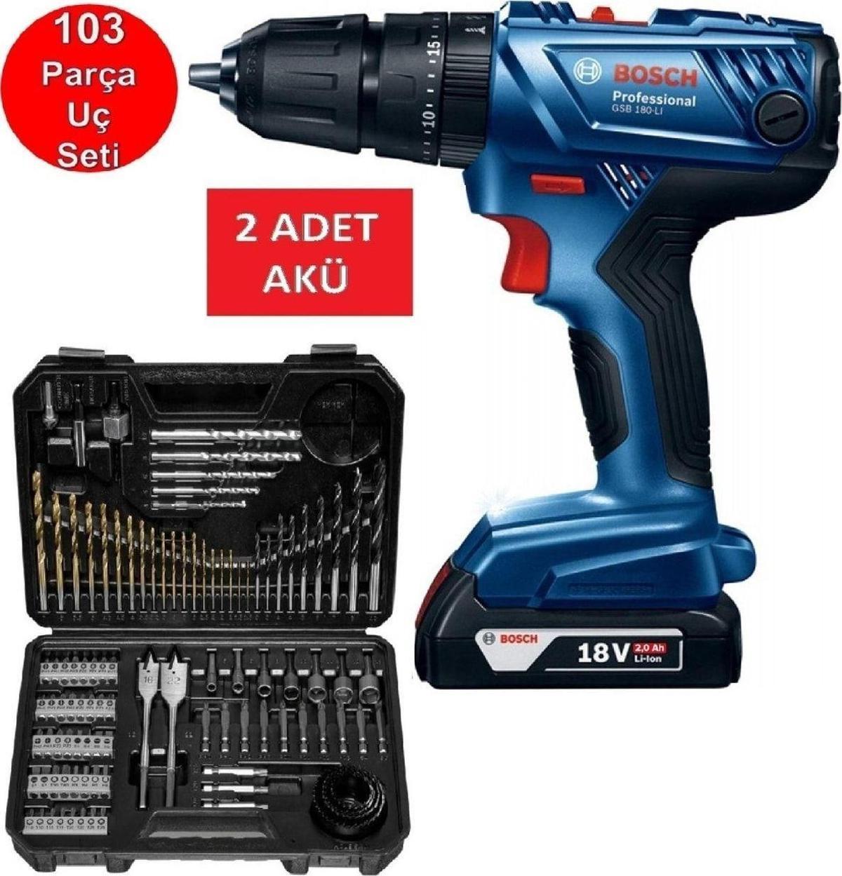 Bosch Şarjlı Matkap Darbeli Matkap Çift Akülü 18V 2Ah Akülü Vidalama ...