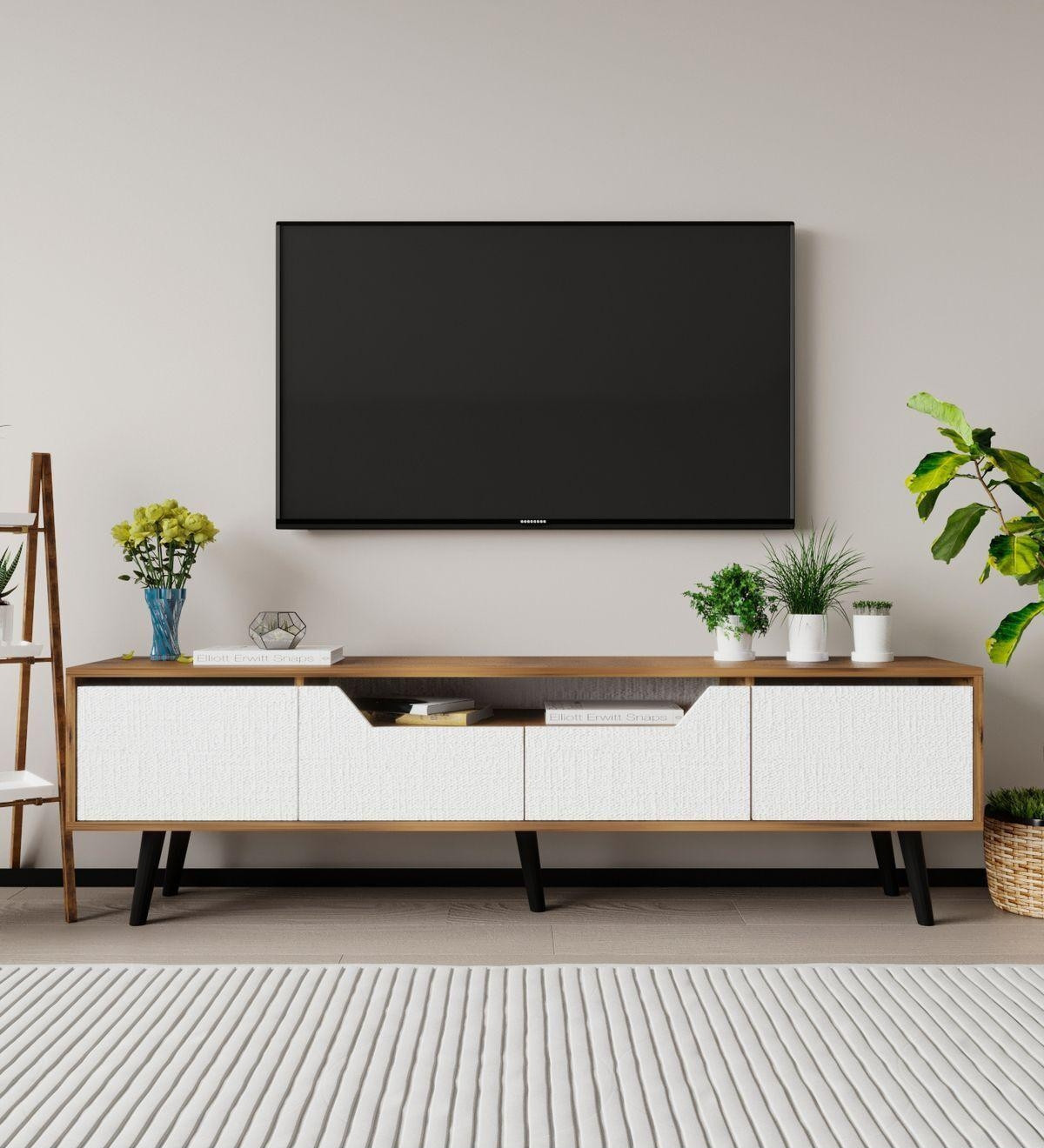 Vm Vertex Mobilya Roma Ahşap Ayaklı Tv Ünitesi Tv Sehpası Ceviz-Beyaz ...