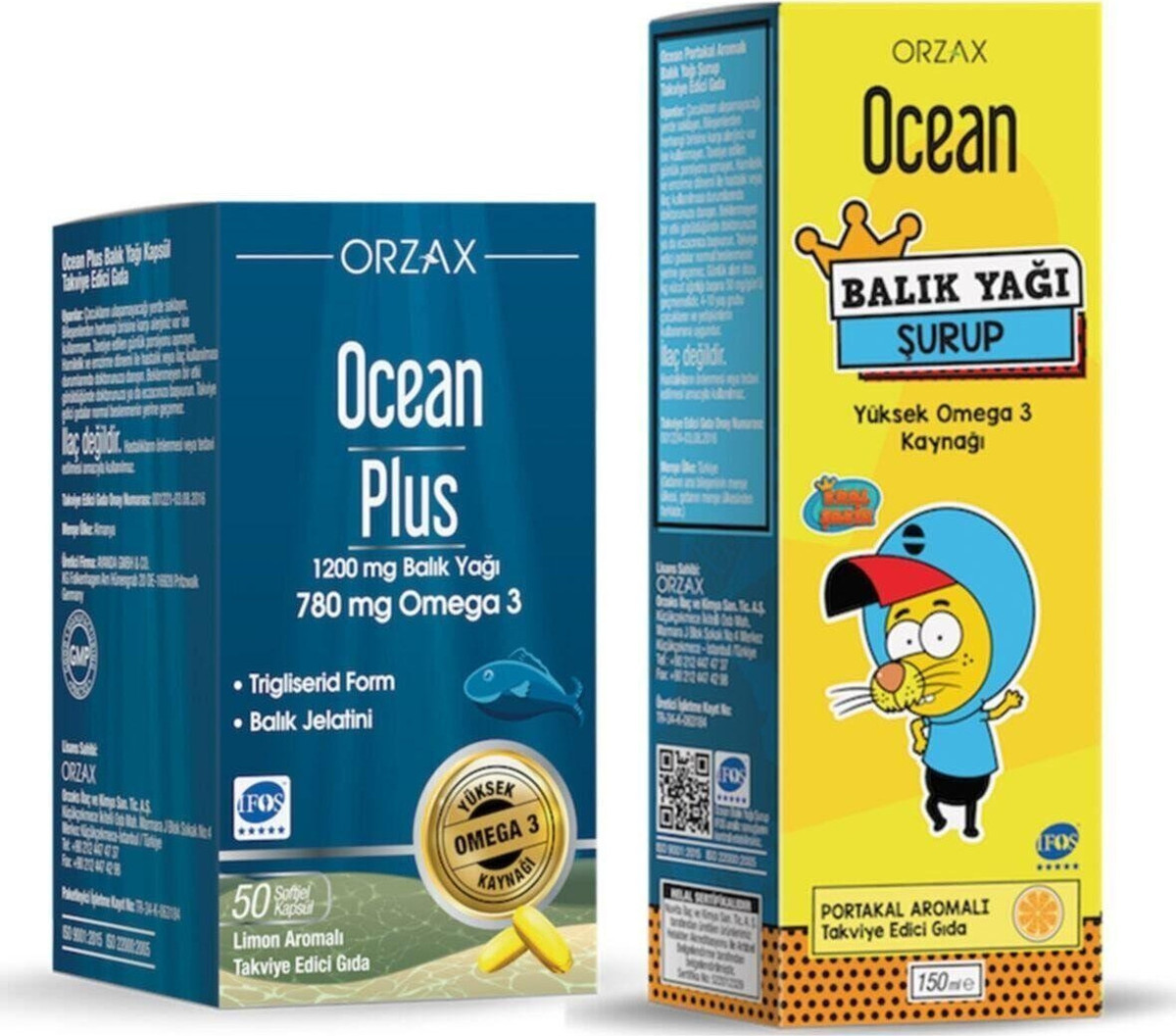 Ocean Plus 1200 Mg Balık Yağı 50 Kapsül + Ocean Şurup Portakal 150 Ml ...