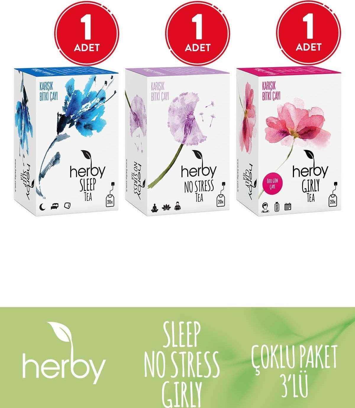 Herby Bitki Çayı 3'lü Özel Gün Rahatlama Paketi (Sleep Tea, No Stress ...