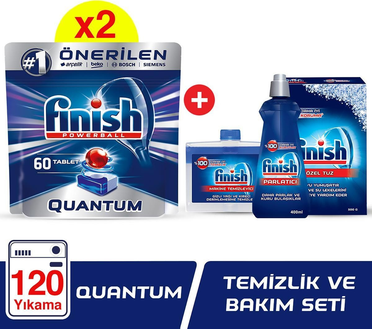 Finish Quantum 120 Tablet Bulaşık Makinesi Deterjanı (60x2) + Temizlik ...