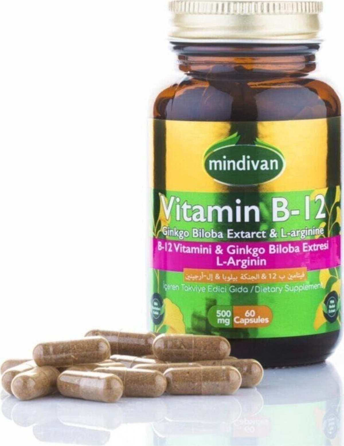 Mindivan Vitamin B12 -Ginko Bloba Ekstresi - L Arginin 60 Kapsül 500 Mg ...