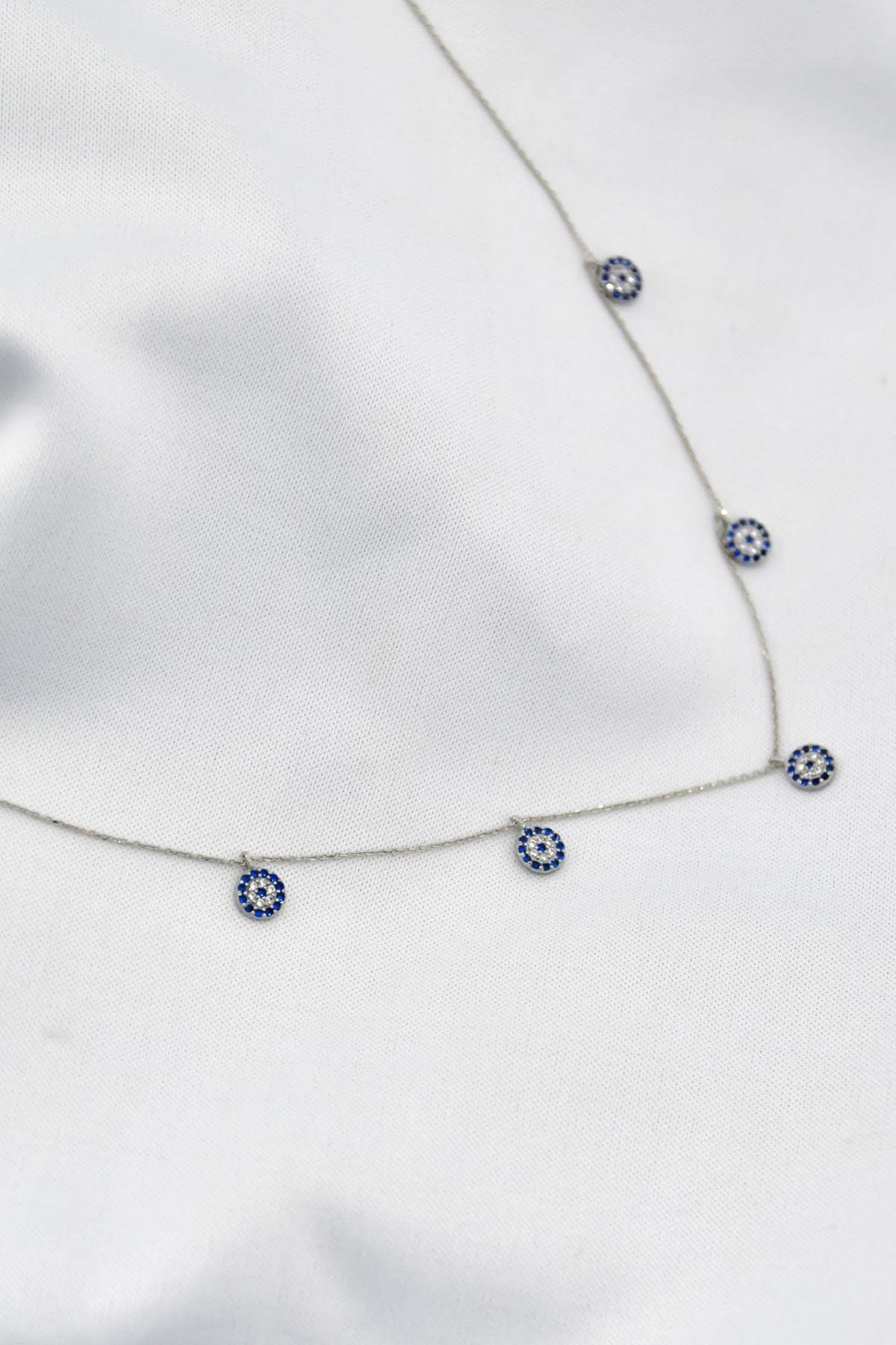 925 Ayar Gümüş Rodyum Kaplama Sıralı Nazar Şans Kolyesi - idefix