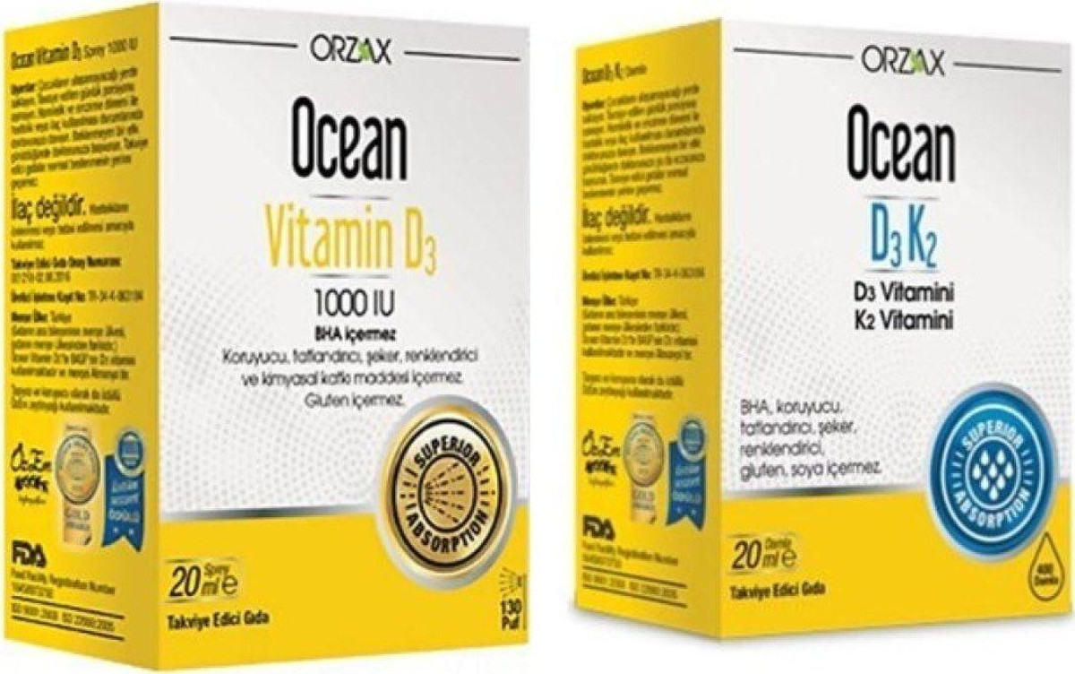 Ocean D3 Vitamini 1000'Iu Sprey 20 ml + D3 K2 Vitamin Damla 20 ml - idefix